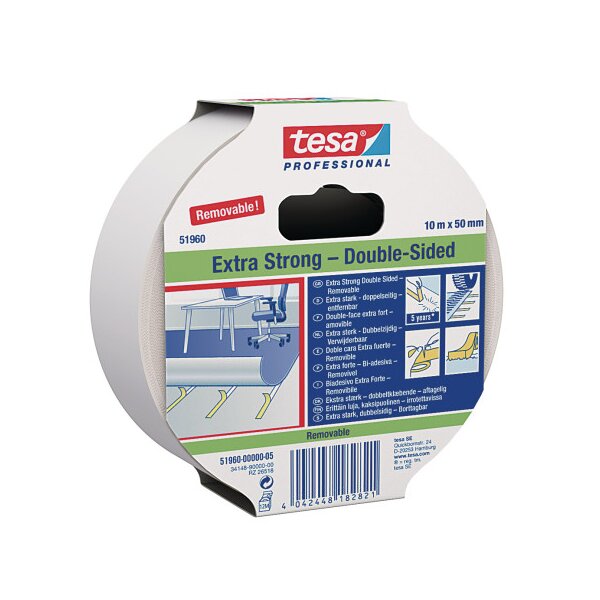tesa Adhésif double-face extra fort, amovible, 50 mm x 25 m ...