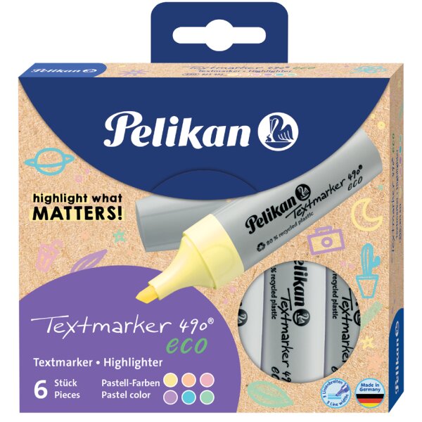 Pelikan Textmarker 490 eco, 6er Set Neon-Farben | Internetstore.ch