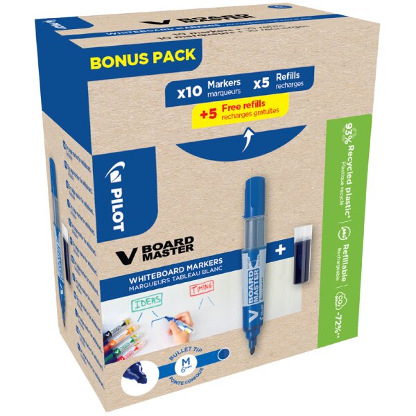 PILOT Whiteboard-Marker V BOARD MASTER, BONUS PACK, blau | Internetstore.ch